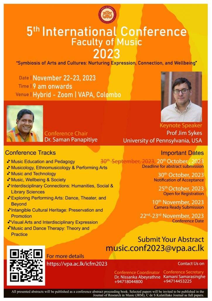 5th International Conference of Faculty of Music 2023 (ICFM-2023) - University of VAPA